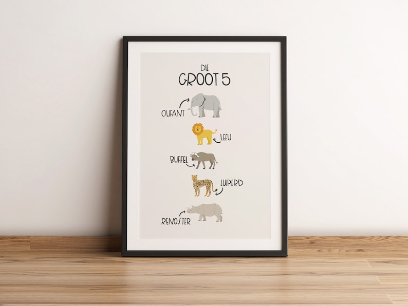 Animals Print South Africa Kids Wall Art Big Five Poster Educational ...