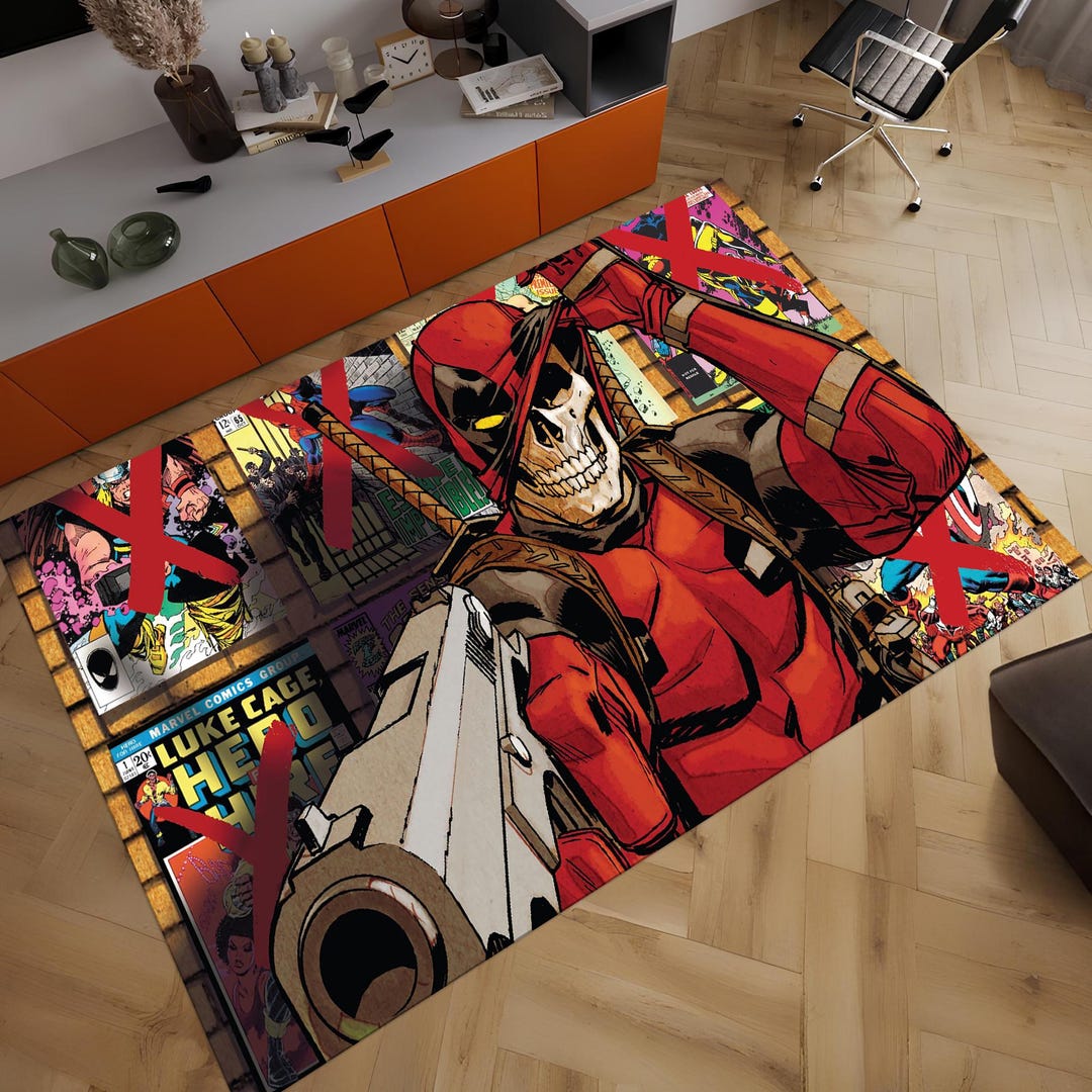 Skull Themed Dead Pool Rug, Pop Art Rug, Colorful Rug, Marvel ...