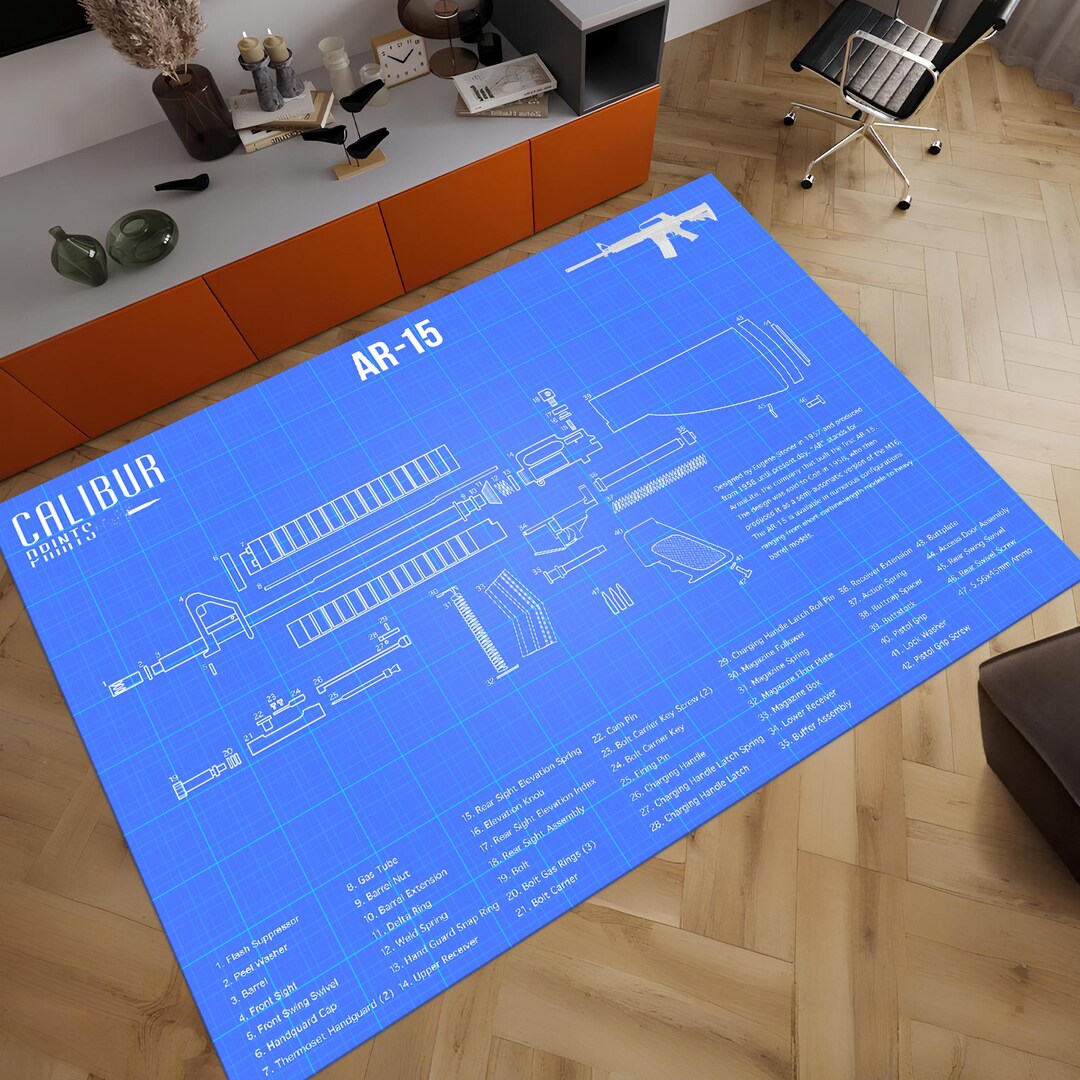 Ar-15 Rug, AR-15 Diagram Rug, Weapon Rug, Gun Rug, Blue Rug, Fantastic ...