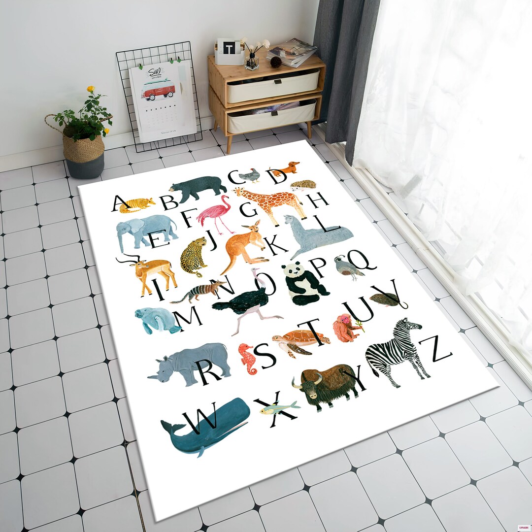 Educational Rug,alphabet Rug,animals Rug,colorful Rug,nursery Decor ...