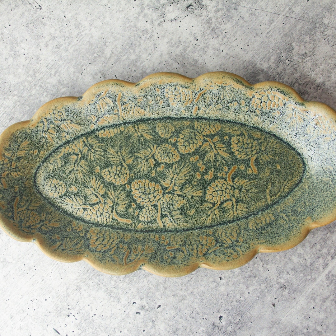 Handmade Ceramic Relish Dish – Pine Cone Texture Tray, Appetizer or ...