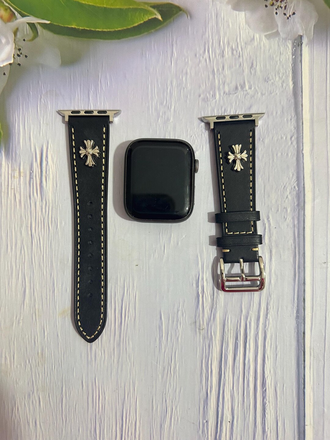 Chrome Hearts Style Apple Watch,vintage Watch Strap,leather Cross Watch ...