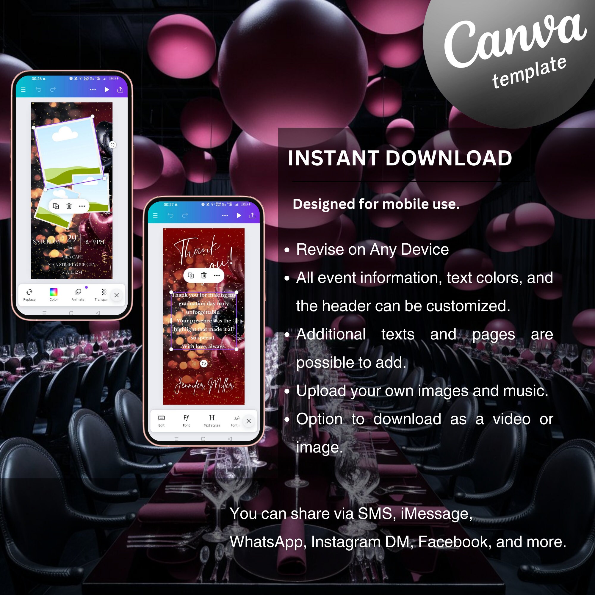 Maroon Color Graduation Invitation Templates, Maroon Grad Party Digital ...