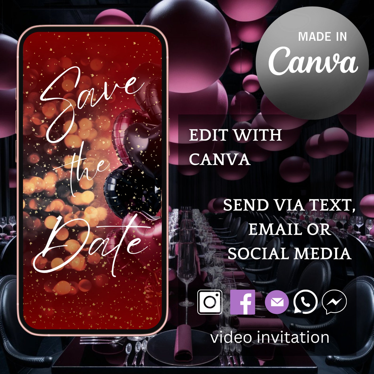 Maroon Color Graduation Invitation Templates, Maroon Grad Party Digital ...