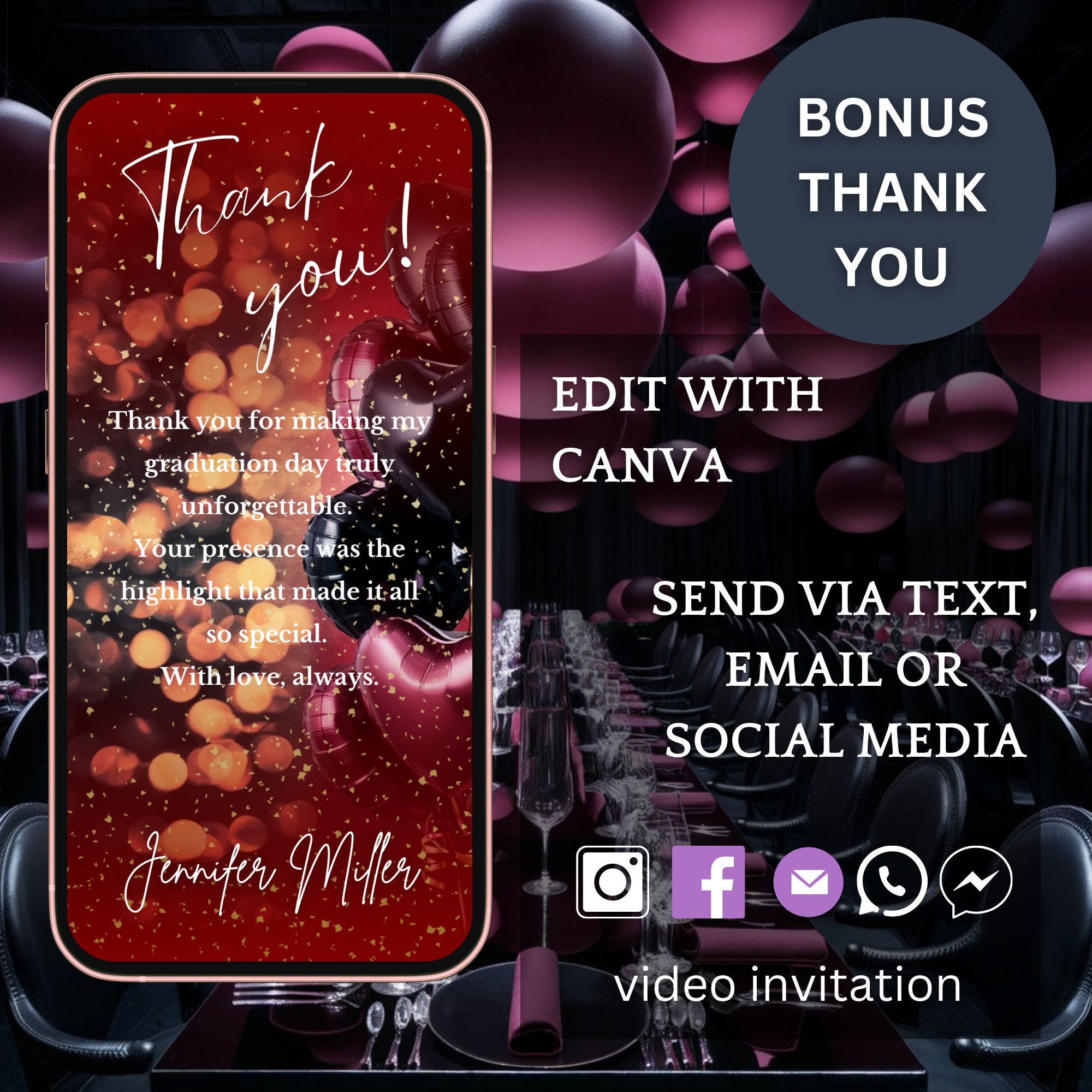 Maroon Color Graduation Invitation Templates, Maroon Grad Party Digital ...