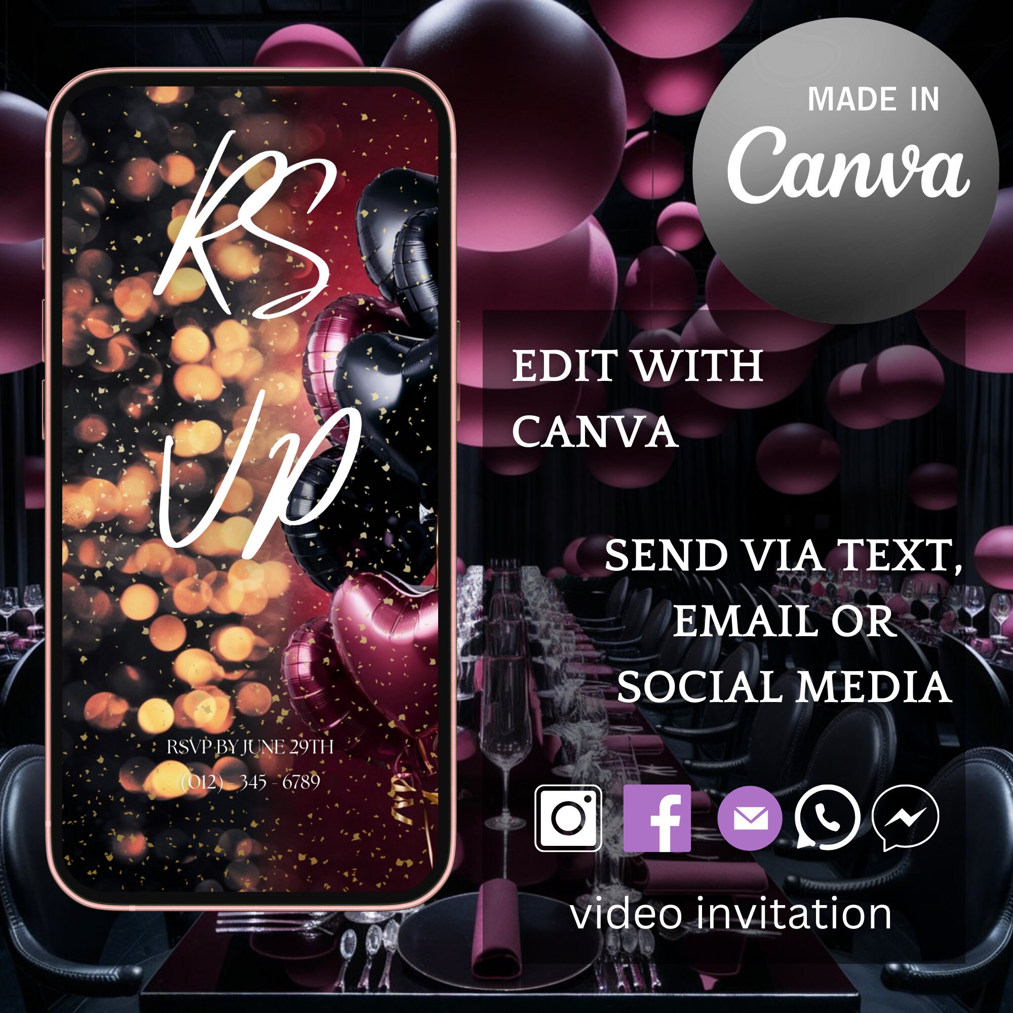 Maroon Color Graduation Invitation Templates, Maroon Grad Party Digital ...