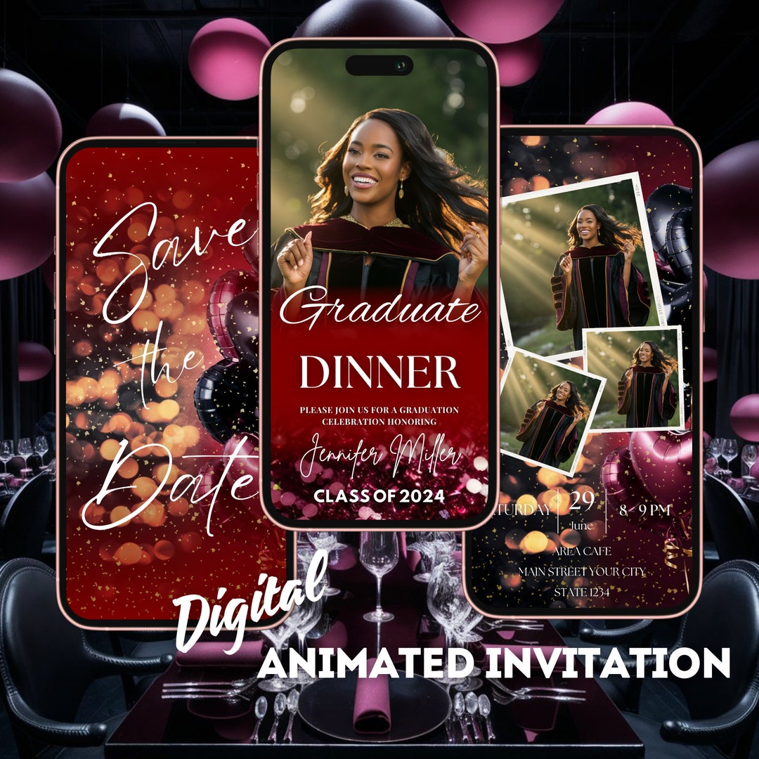 Maroon Color Graduation Invitation Templates, Maroon Grad Party Digital ...