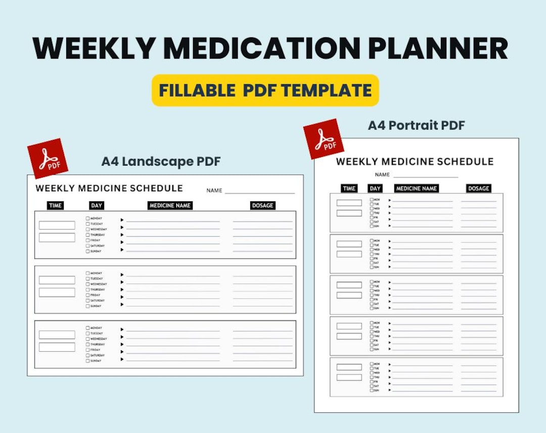 Weekly Fillable Medication Planner Pdf/fillable Weekly Pill Planner ...