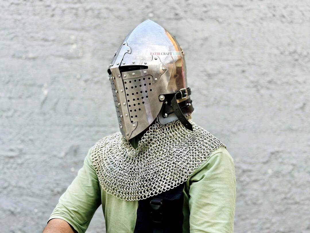 Medieval Knight Helmet Close Visor Bassinet Helmet With Riveted Chain ...