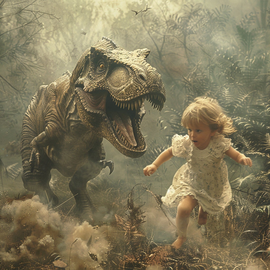 Kids Chased by T-rex - Etsy