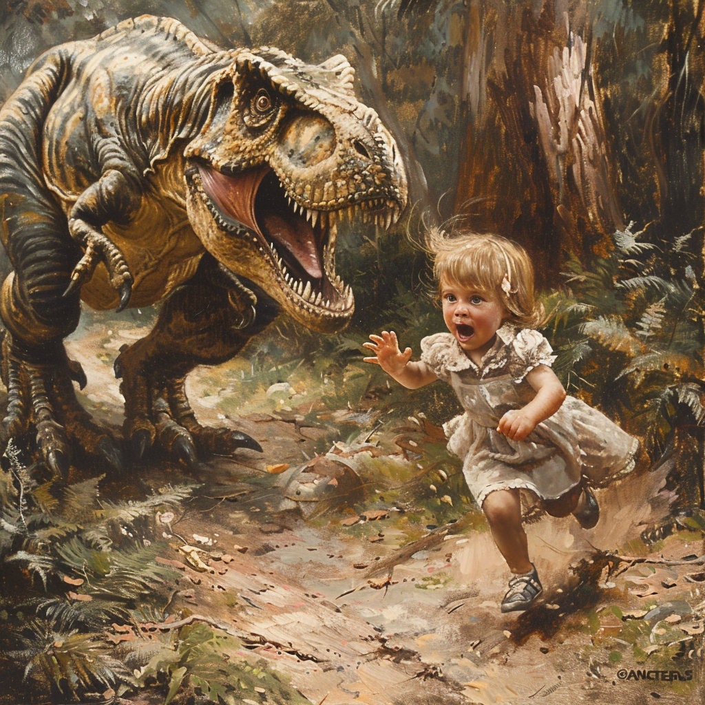 Kids Chased by T-rex - Etsy