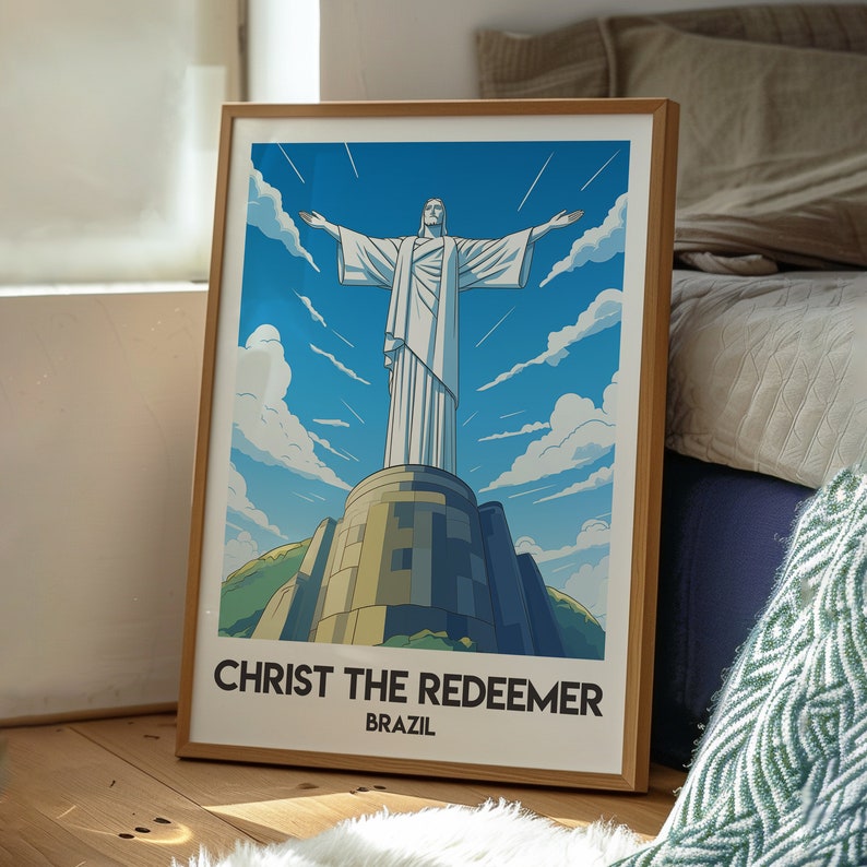 Christ the Redeemer Poster Brazil Wall Art Rio De Janeiro Print Brazil ...