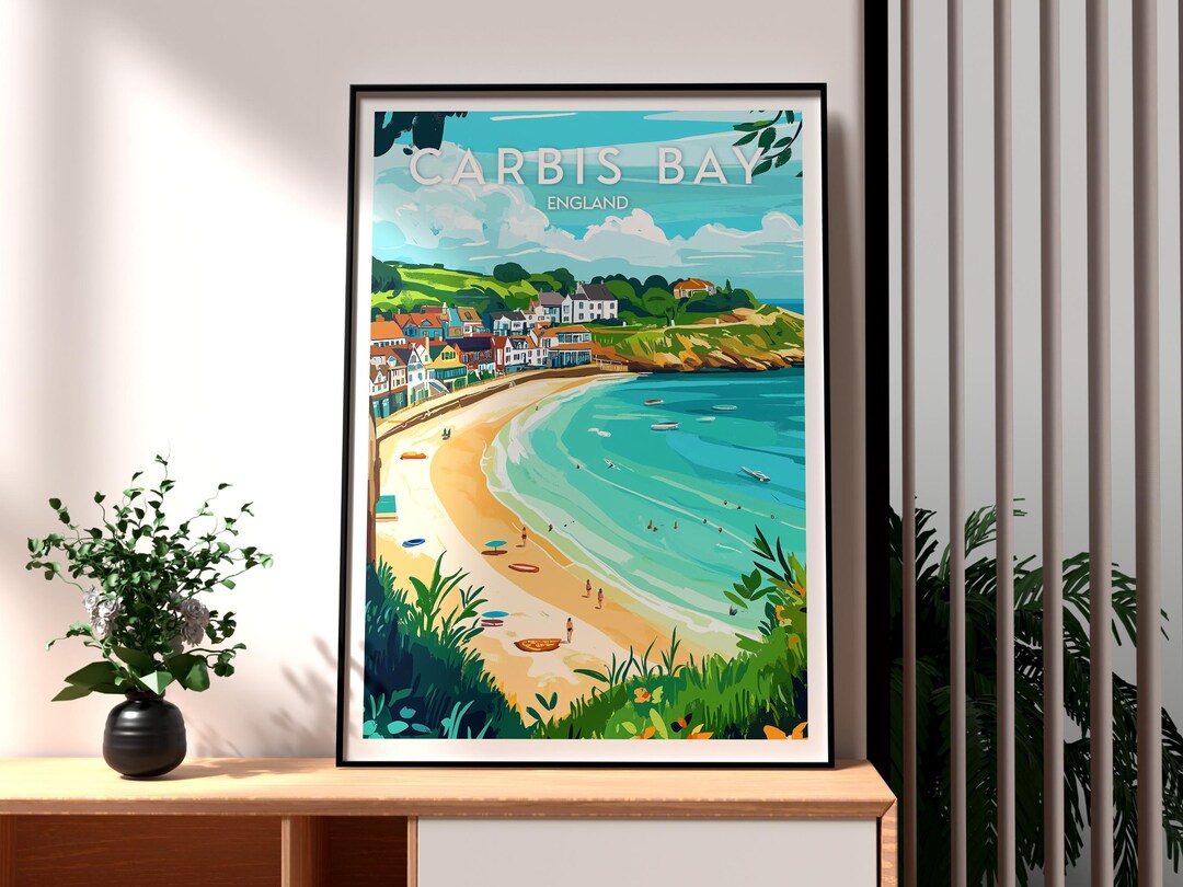 Carbis Bay Art Print: Cornwall Coast, England Travel Poster - Etsy