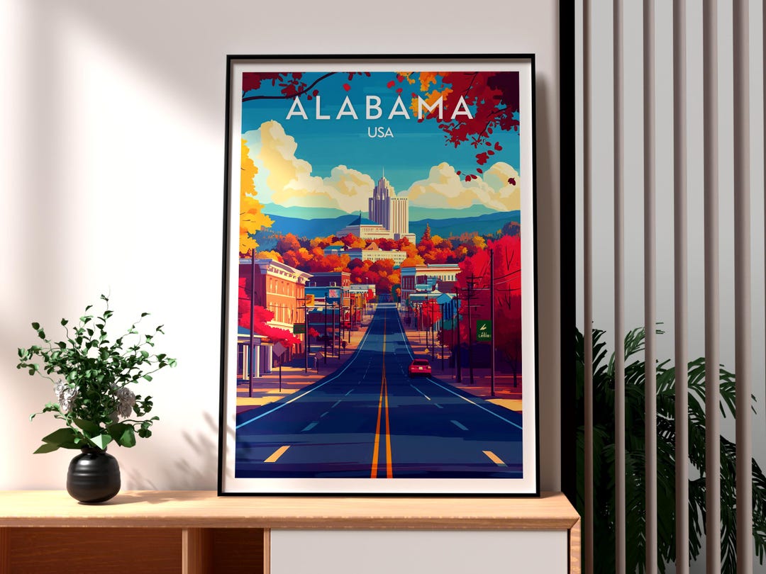 Alabama Travel Poster: Birmingham Cityscape Art Print - Etsy