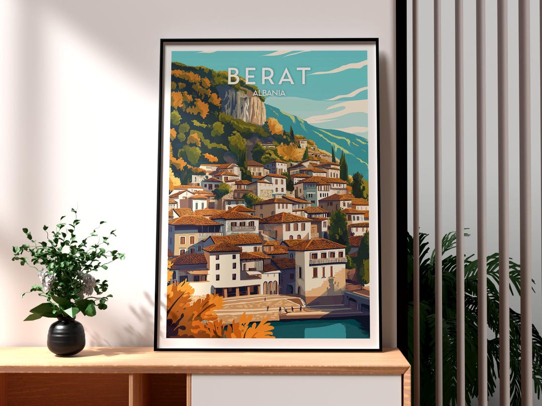 Berat Albania Print: Vintage Travel Poster, Balkans Wall Art - Etsy