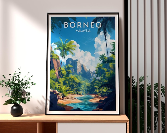 Borneo Poster, Borneo Print, Coast Art, Coast Print, Asia Travel Poster ...