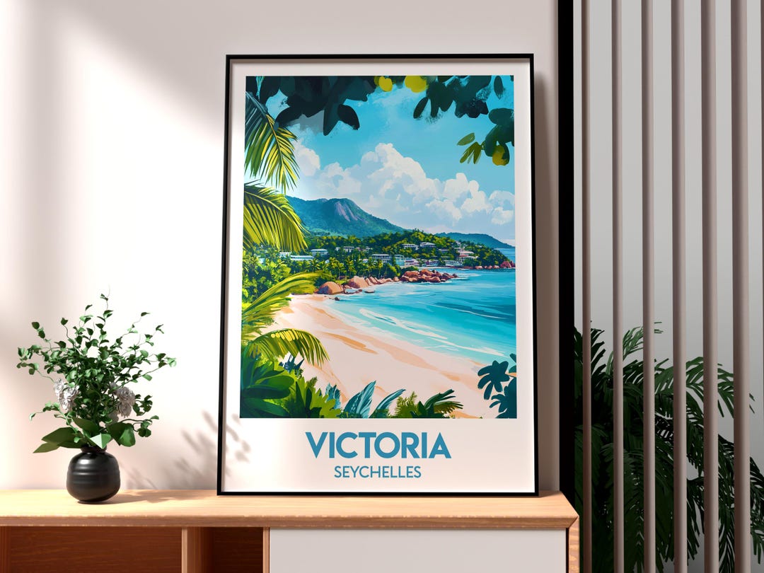Seychelles Travel Poster: Victoria Beach Art Print - Etsy