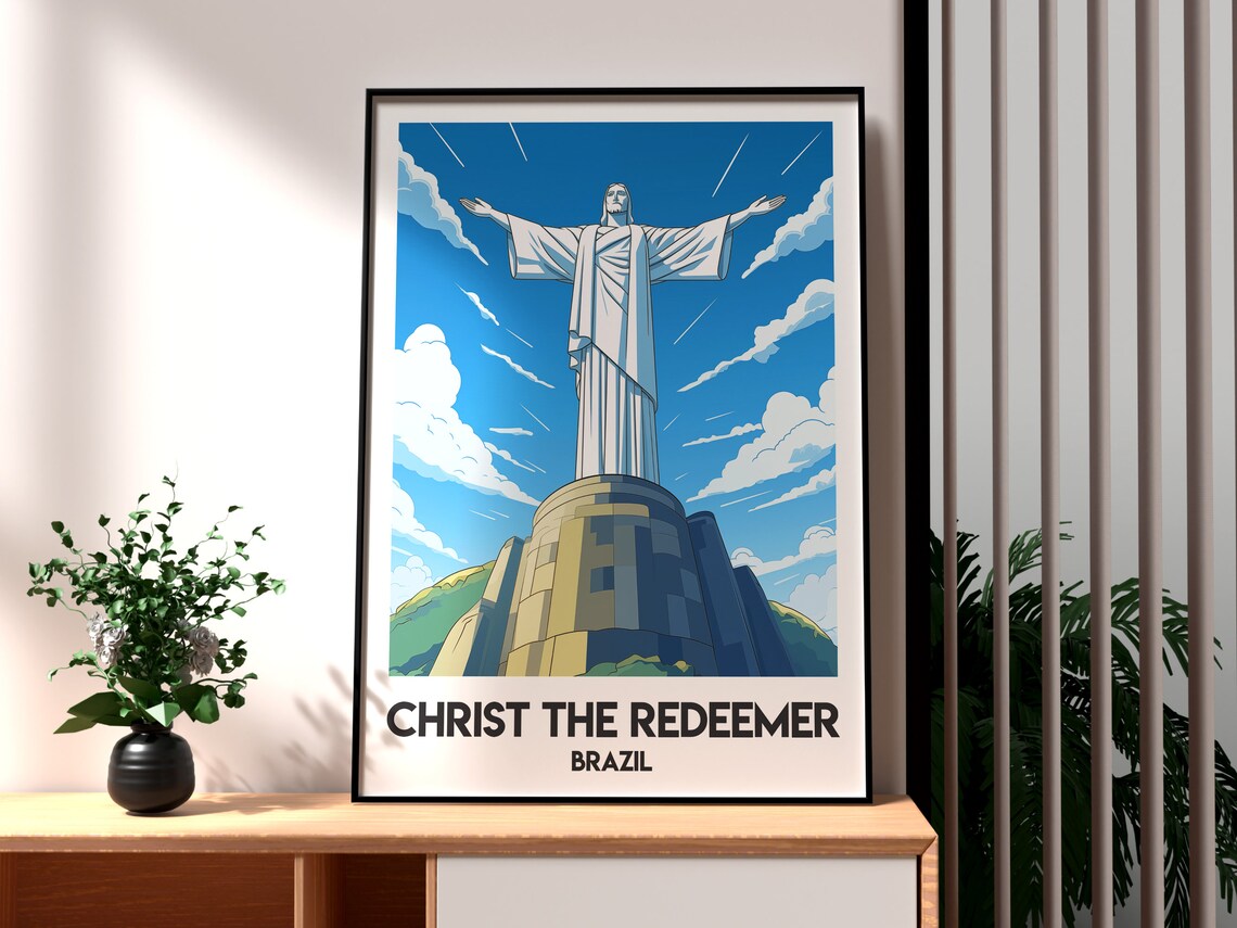 Christ the Redeemer Poster Brazil Wall Art Rio De Janeiro Print Brazil ...