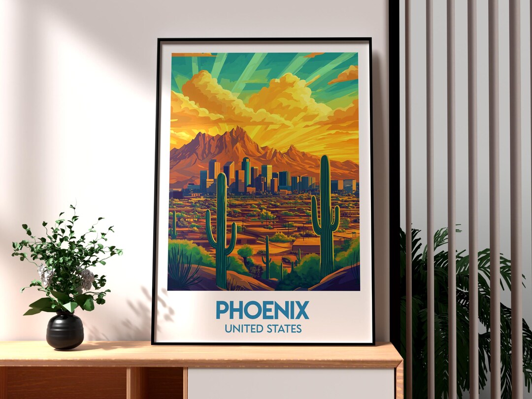 Phoenix Arizona Travel Poster: Red Rock Landscape Art Print - Etsy