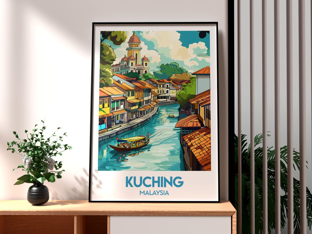 Kuching Print Malaysia Wall Art Kuching Poster City of Kuching Art Malaysia Travel Art ...