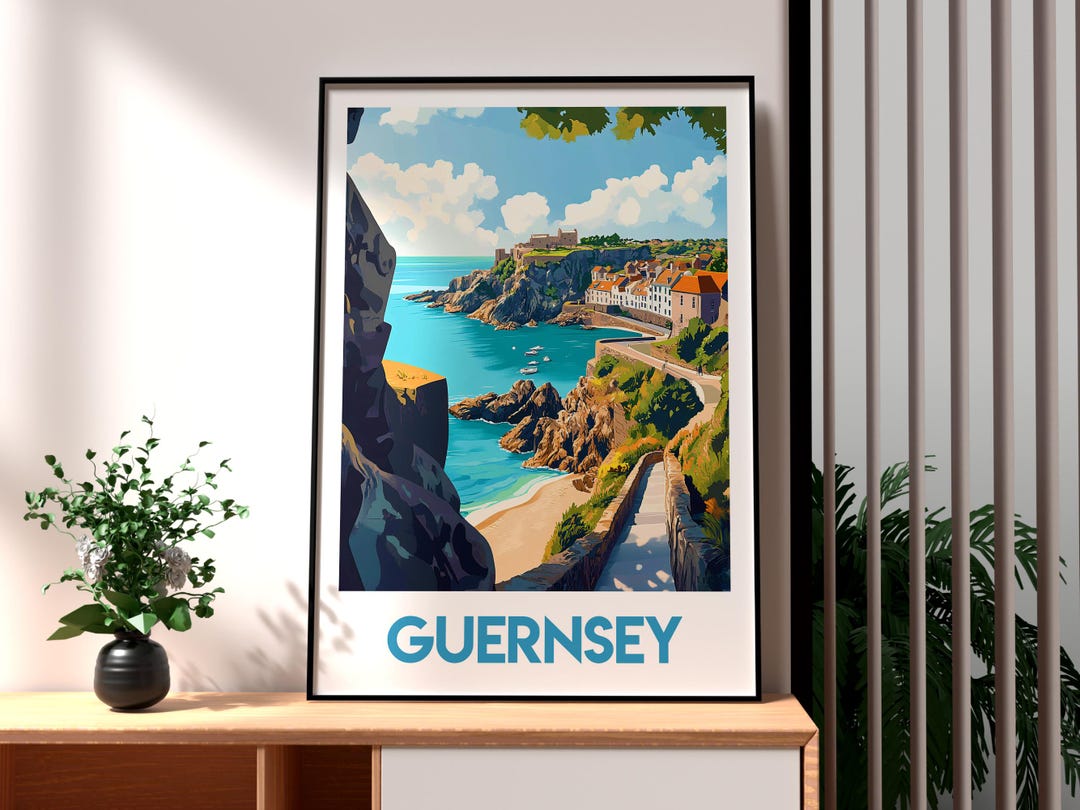 Guernsey Travel Poster: Cobo Bay, Channel Islands Art Print - Etsy