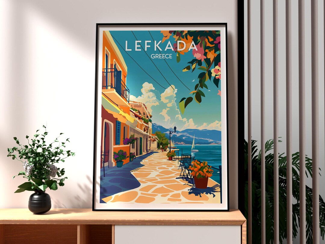 Impresión de Lefkada, Grecia: póster de viaje, arte mural isleño - Etsy ...