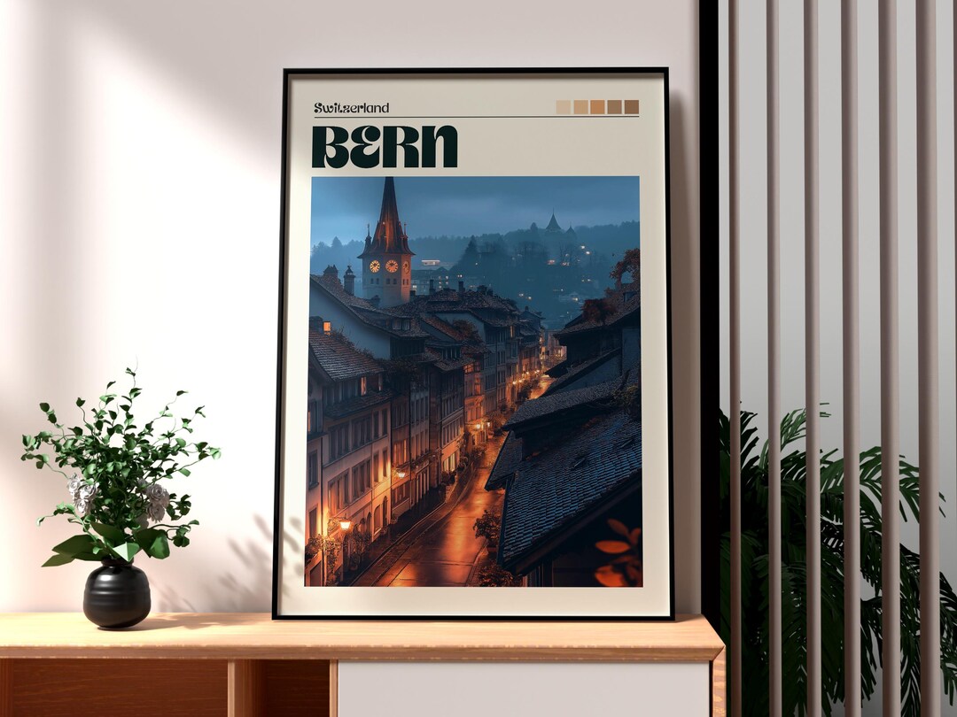 Bern Poster - Bern City Print - Switzerland Wall Art - Bern Clock Tower ...