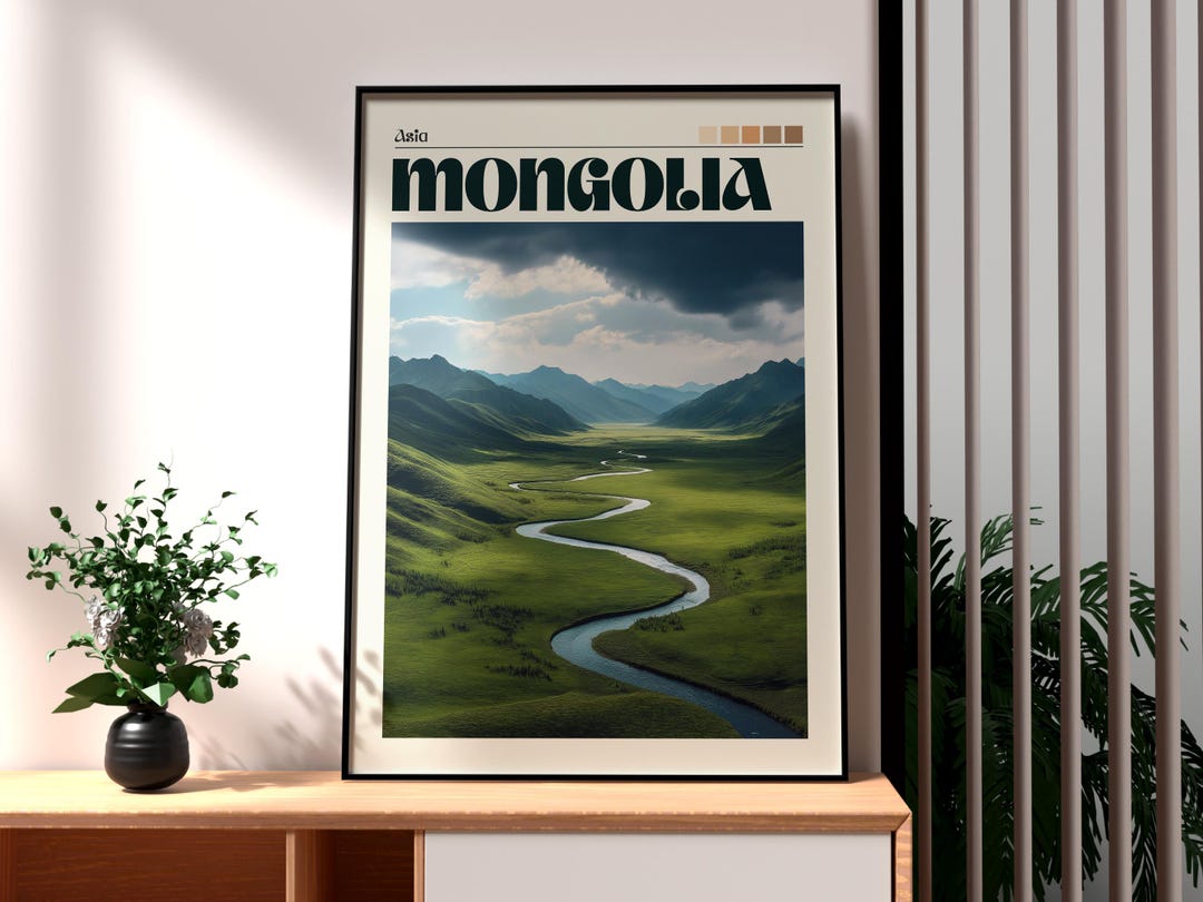 Mongolia Travel Poster: Central Asia Mountain Art Print - Etsy