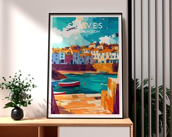 St. Ives Travel Print- Cornwall Wall Art - Porthmeor Beach Poster - St ...