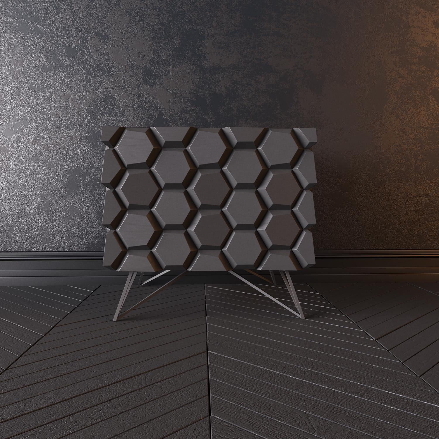 Bedside Table Hexagon. Designer Cabinet With Two Drawers - Etsy