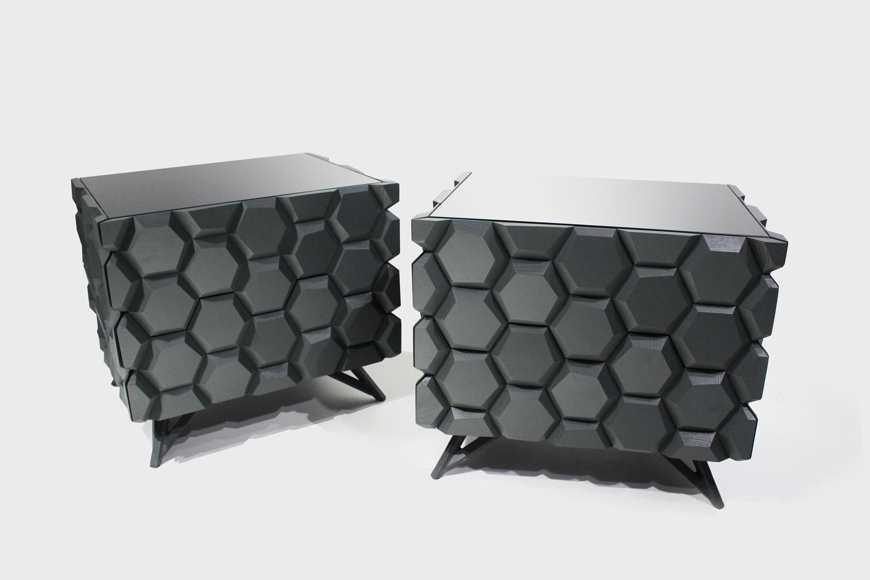 Bedside Table Hexagon. Designer Cabinet With Two Drawers - Etsy