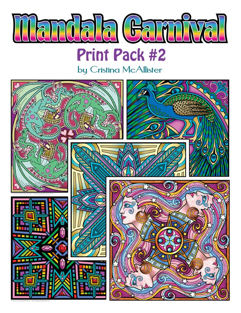 Mandala Carnival Print Pack #2, 12 Coloring Pages, Adult Coloring Book ...