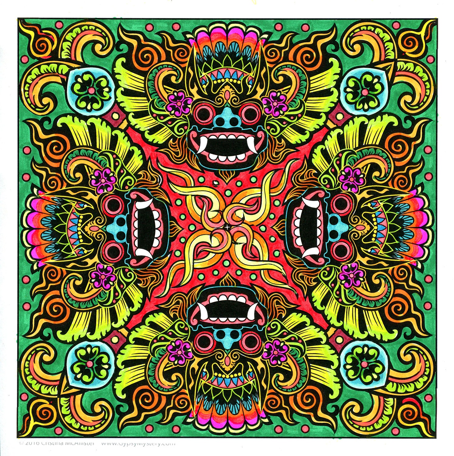 Single Coloring Page - Balinese Masks Mandala Design - Download, Print ...