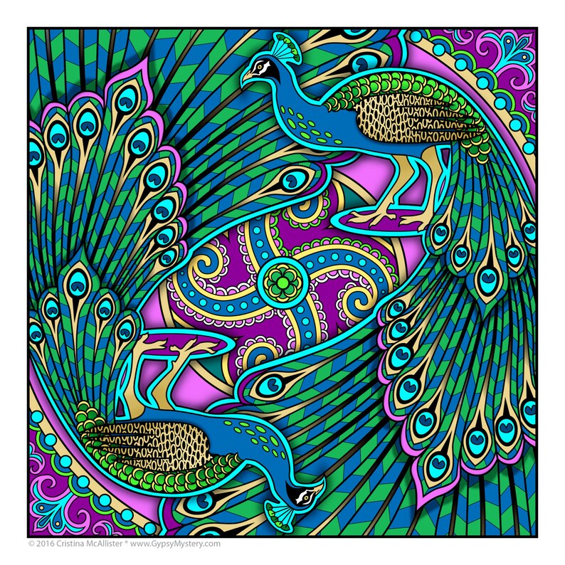 Single Coloring Page Prancing Peacocks Mandala Design Download, Print ...