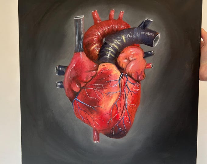 Human Heart Original Oil Painting, Contemporary Heart Painting, Gift ...