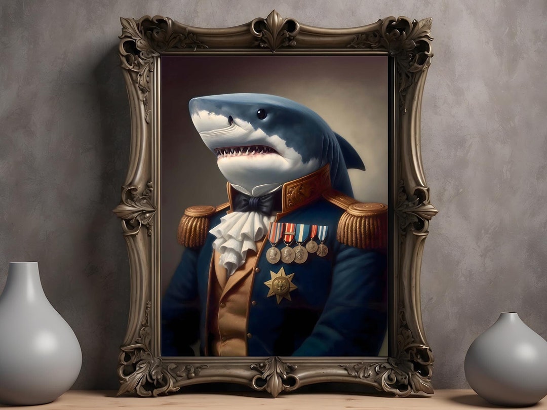 Major General Great White Shark Art Print - Wall Art, Fantasy Character ...