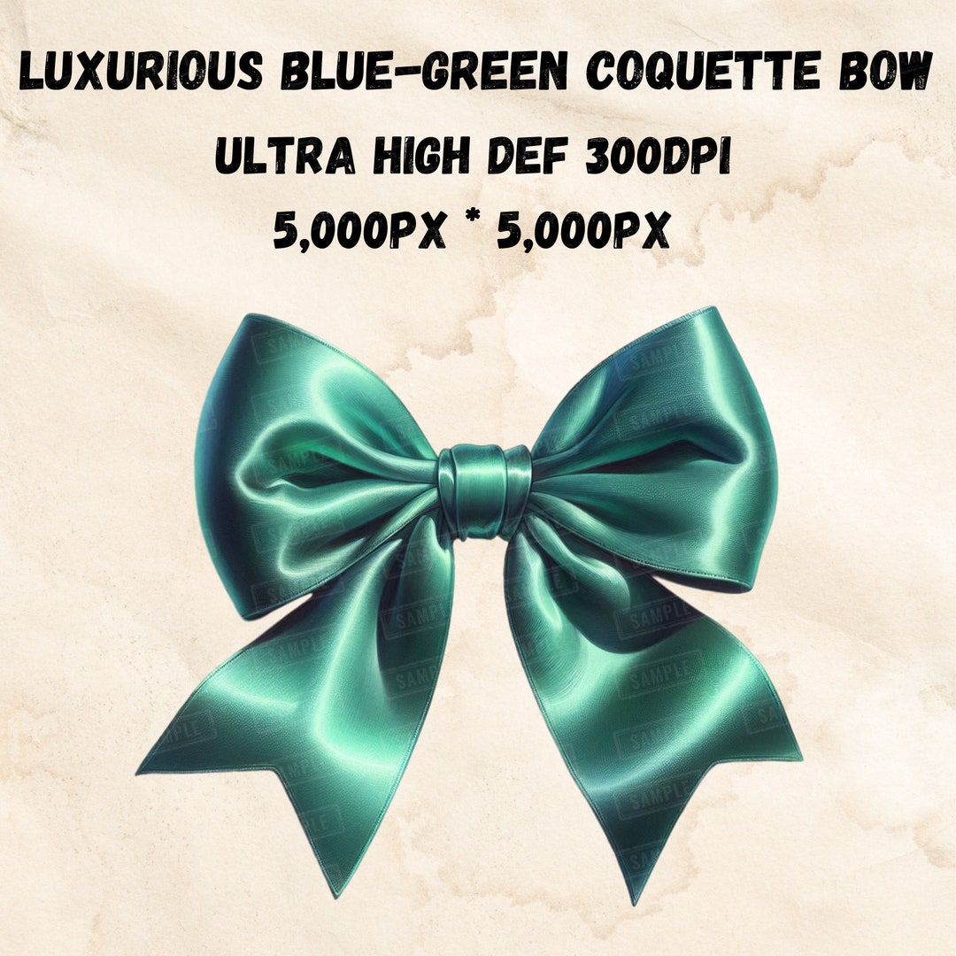 Digital - Coquette Silk Ribbon Bow Clipart PNG, Blue Green Bow, Deep ...