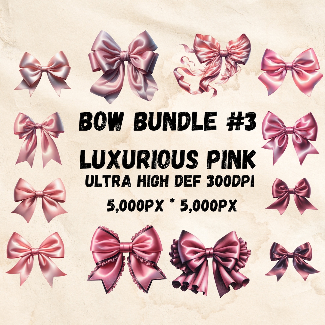 Digital - Coquette Ribbon Bow Clipart Set, Coquet Bows,pink Bow Bundle ...
