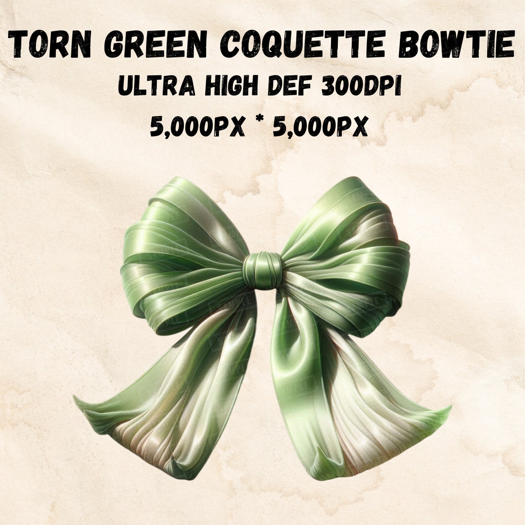Digital - Coquette Ribbon Bow Clipart PNG, Green Coquet Bow ...