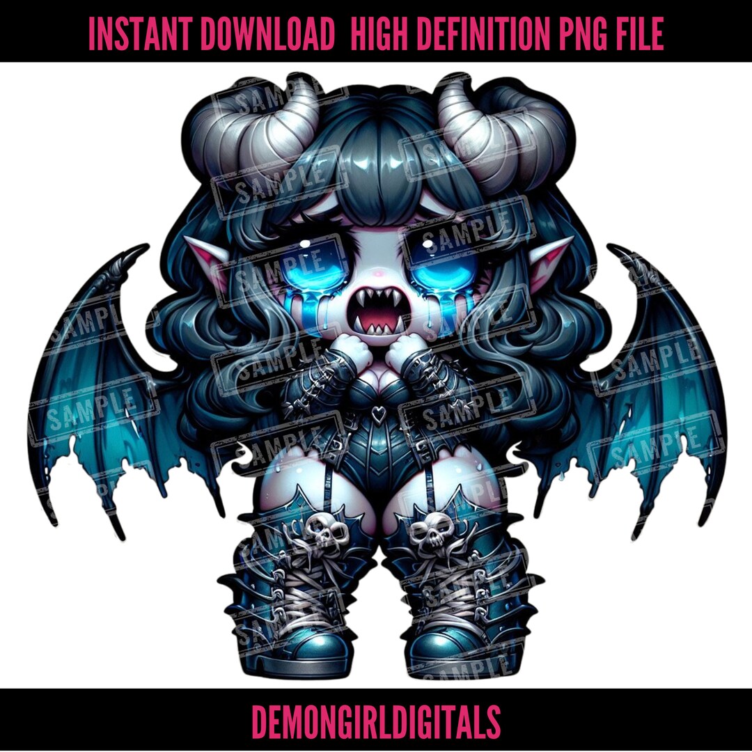 Digital Adorable Blue Demon Girl PNG Cute Monster Girl Design for ...