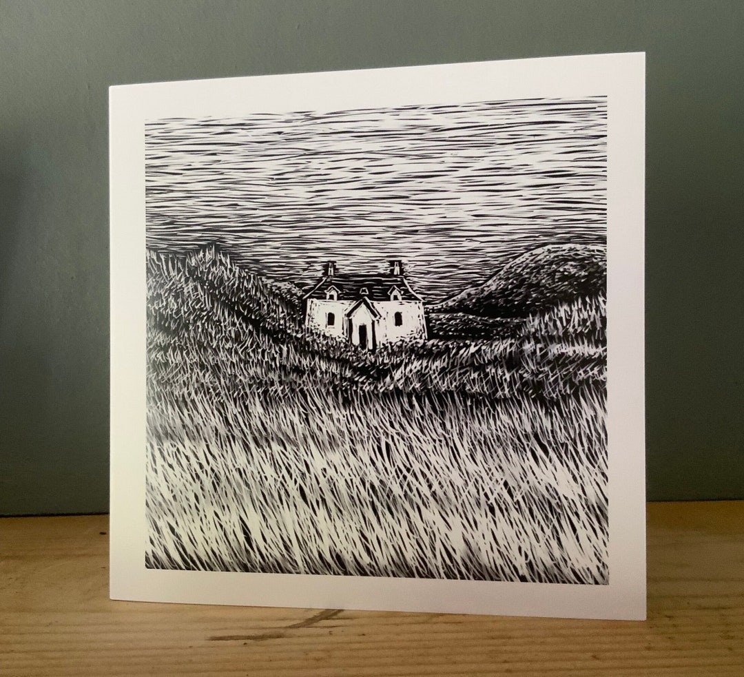 Scottish Croft Lino Print Design Greetings Card, Blank Card. - Etsy