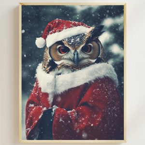 Christmas Owl Printable Wall Art, Cute Owl in Christmas Clothes ...