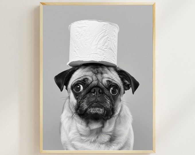 Bath Pugs: Singer Cute Shower Pug Art Print for Bathroom Decor, Funny ...