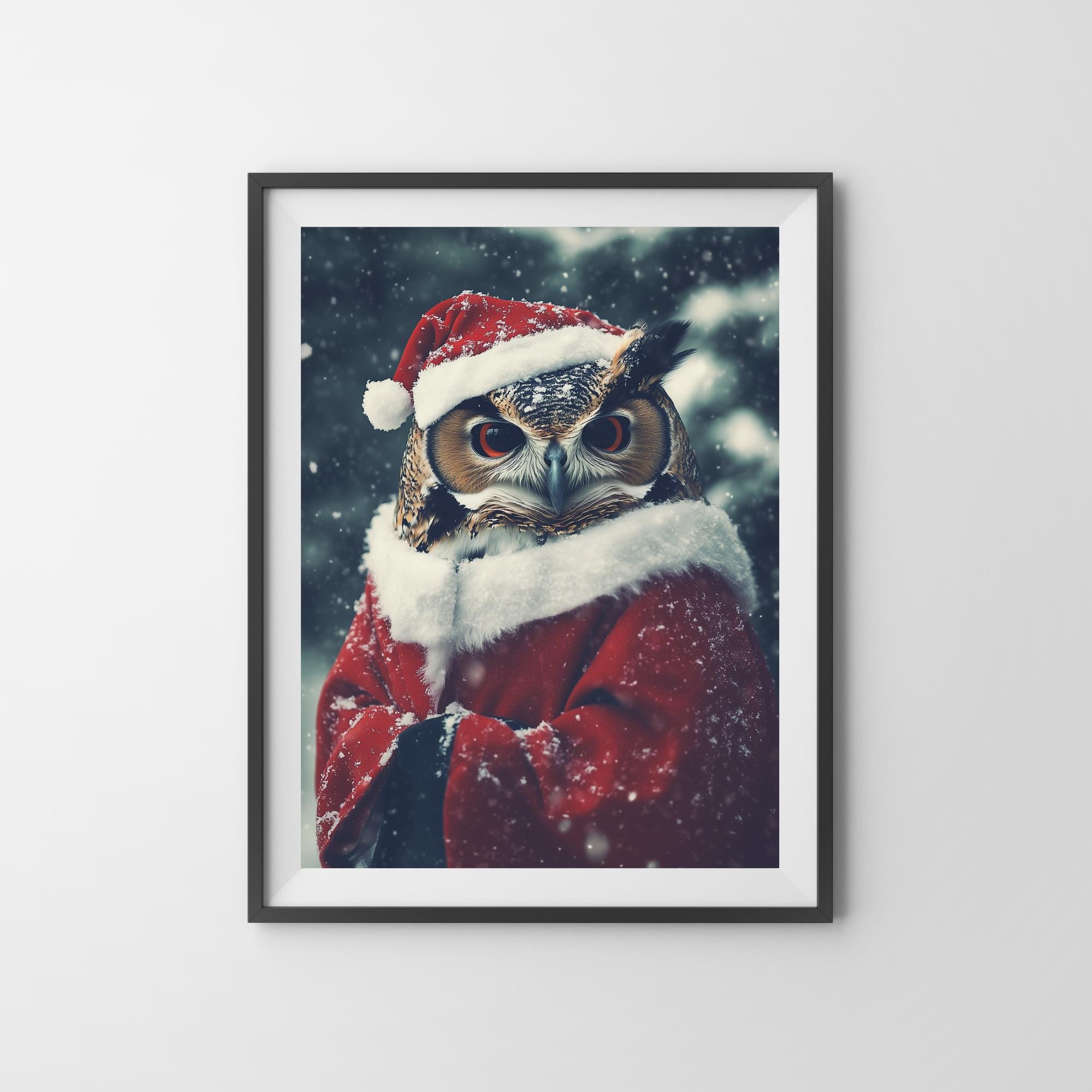 Christmas Owl Printable Wall Art, Cute Owl in Christmas Clothes ...