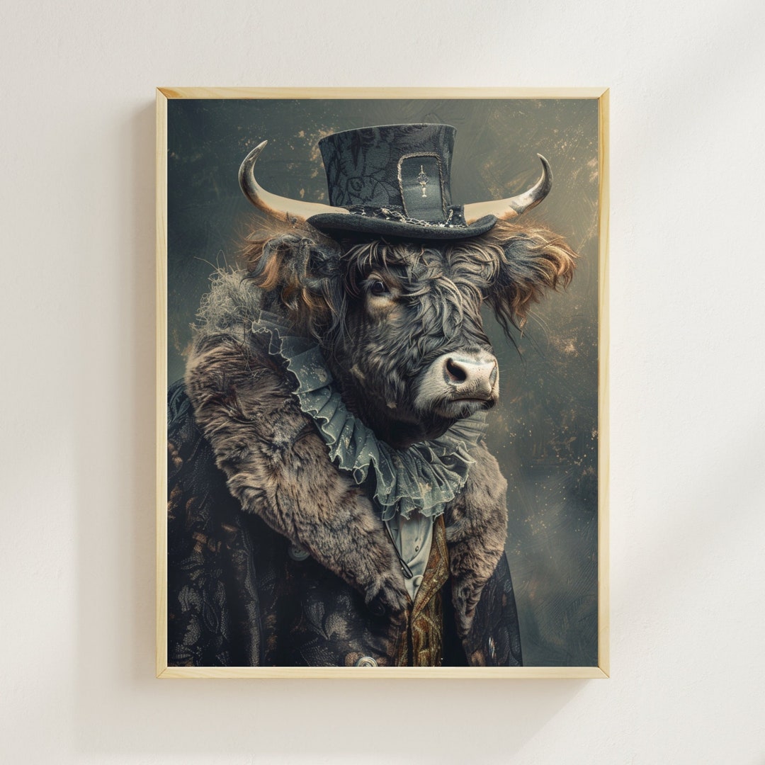Aristocratic Highland Cow Portrait, Renaissance Animal Art (digital ...