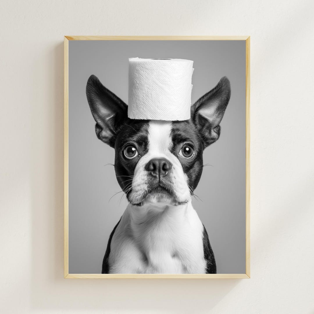 Funny Boston Terrier Bathroom Print, Toilet Paper Dog (digital Download ...