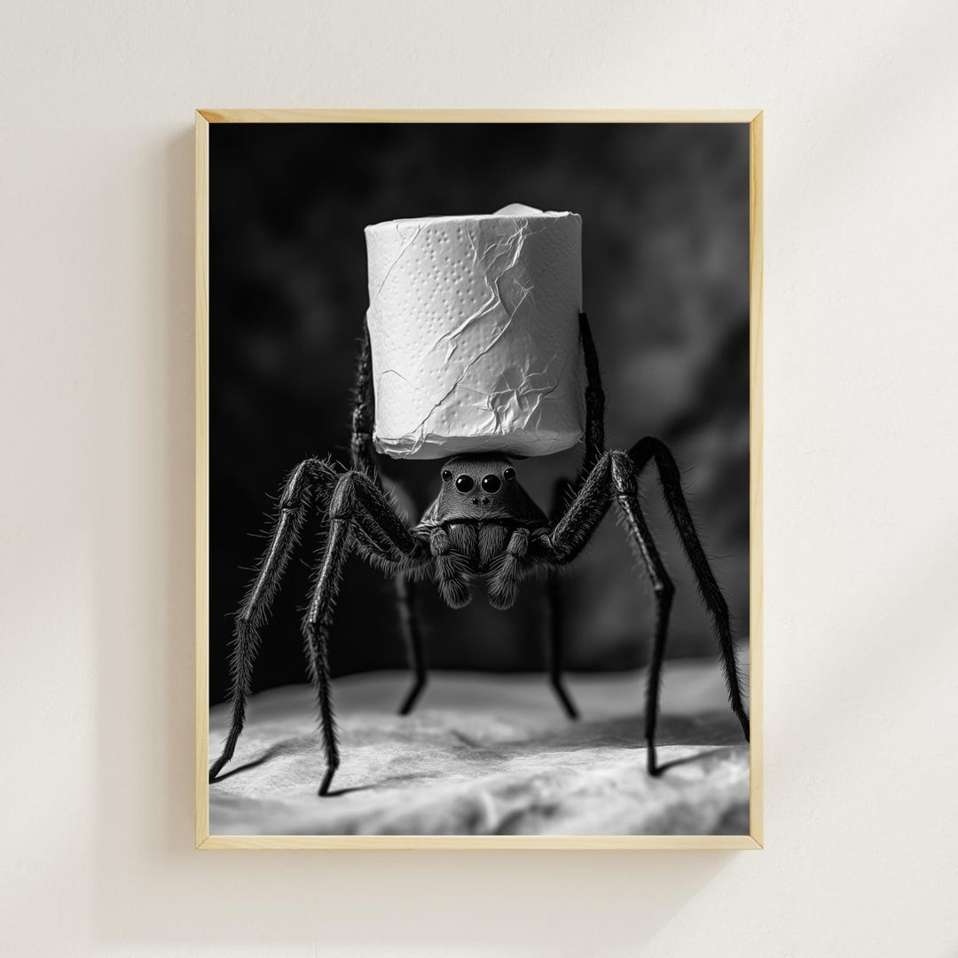 Spider With a Toilet Paper Roll on the Head, Printable Bathroom Art ...