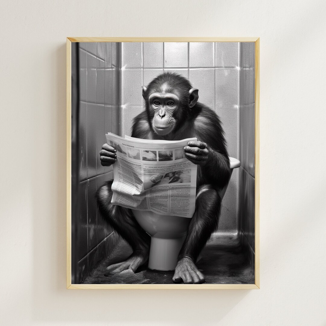 Funny Monkey Bathroom Print, Toilet Humor Wall Art (digital Download ...