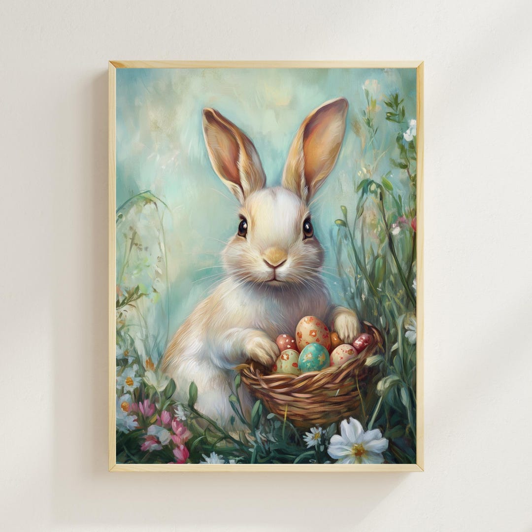 Vintage Easter Bunny Print, Retro Rabbit Illustration, Farmhouse Decor ...
