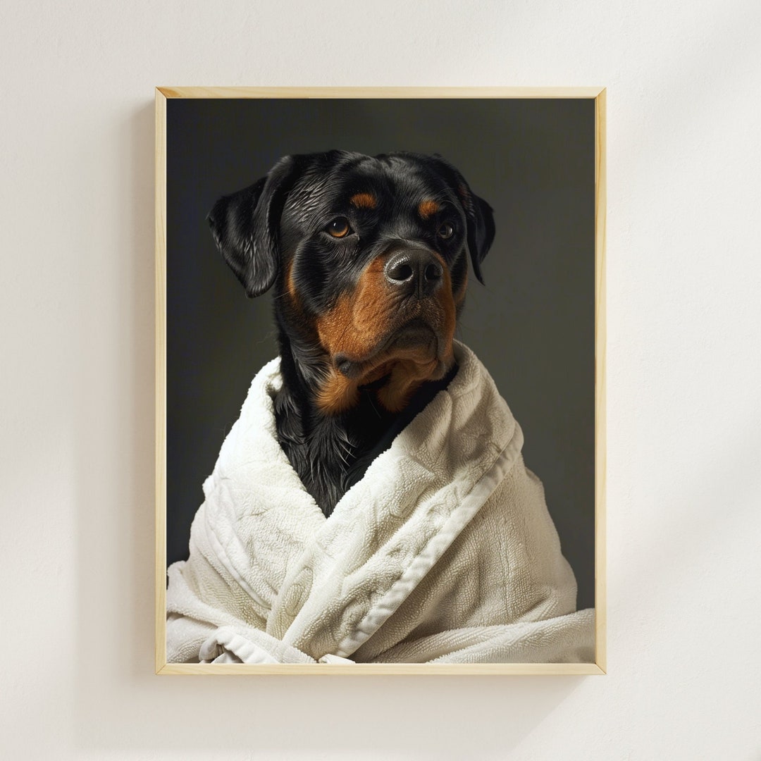 Rottweiler in a Bathrobe, Funny Bathroom Wall Art, Quirky Dog Print ...